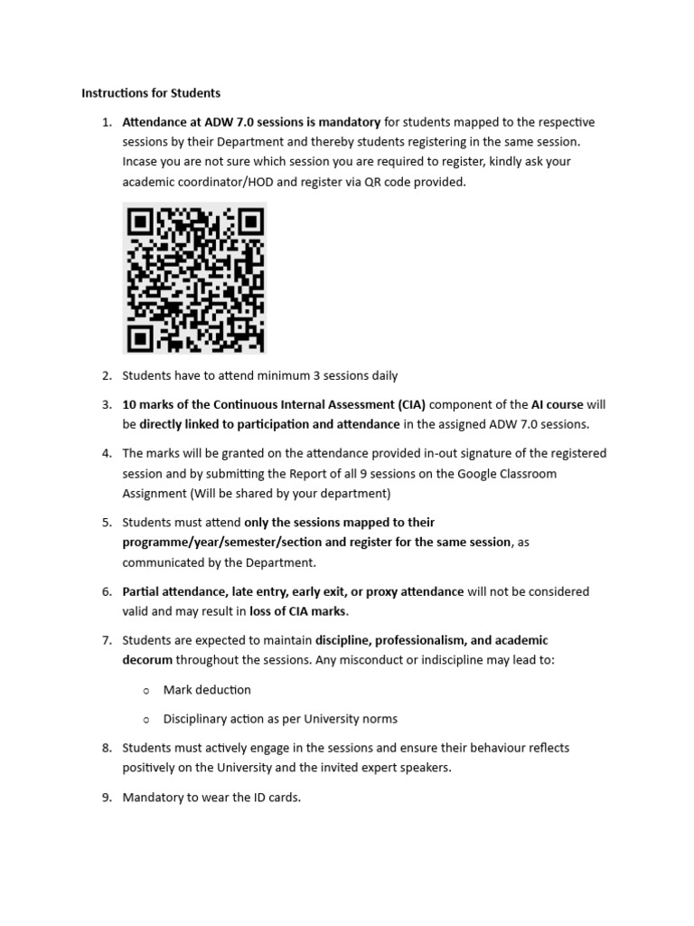 Instructions for Students ADW | PDF