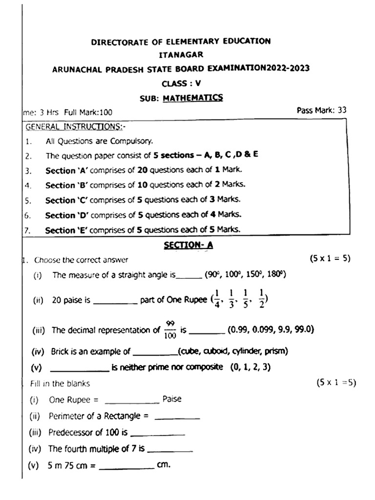 Class 5 Mathematics 2022 23 | PDF | Elementary Mathematics | Mathematics