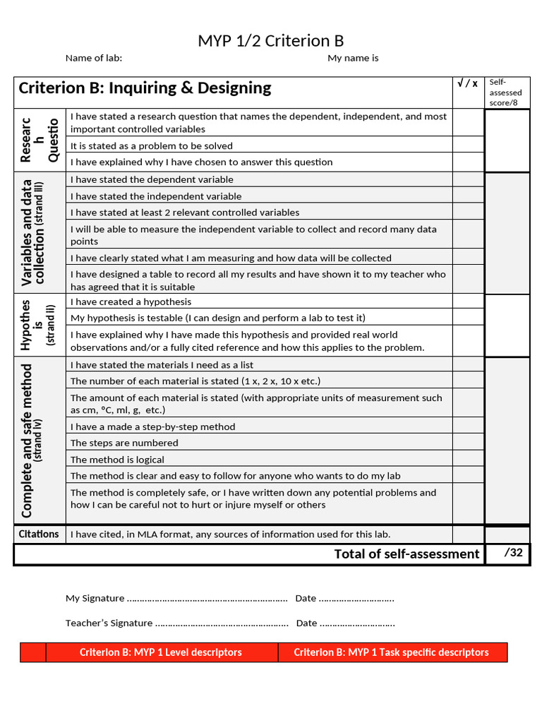 Update Criterion B Checklist MYP 1 2022 | PDF | Scientific Method ...