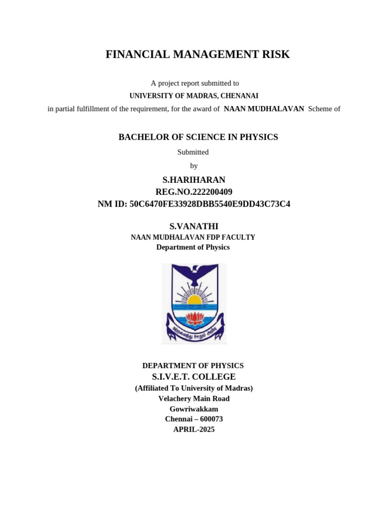 Financial Management Risk: Bachelor of Science in Physics | PDF