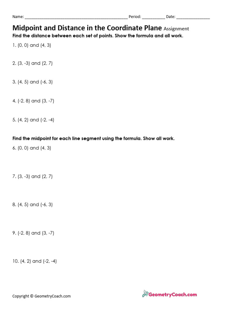 1 7 Assignment Midpoint and Distance in The Coordinate Plane | PDF