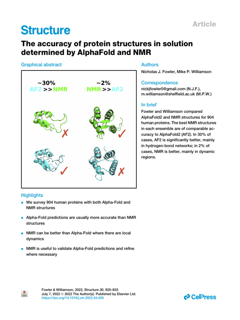 The Accuracy of Protein Structures in Solution Det | PDF | Two ...