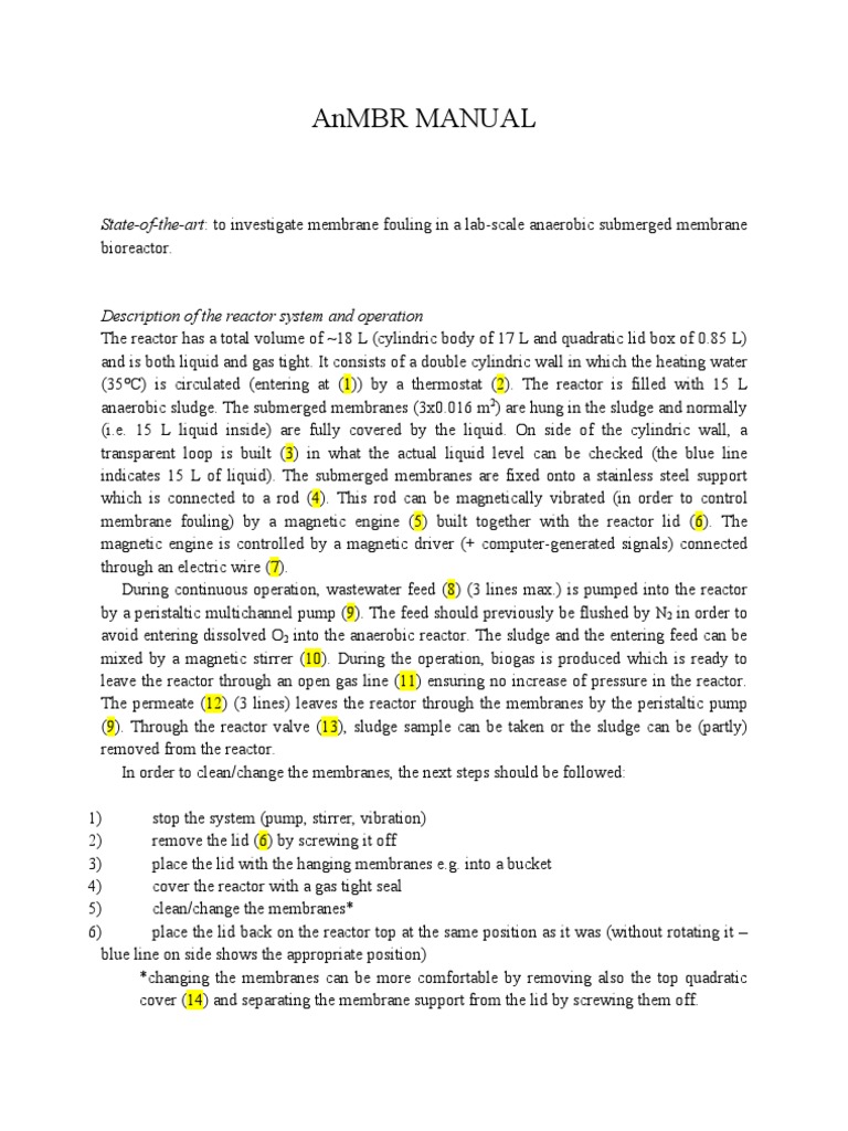 Anmbr Manual: State-Of-The-Art: To Investigate Membrane Fouling in A ...