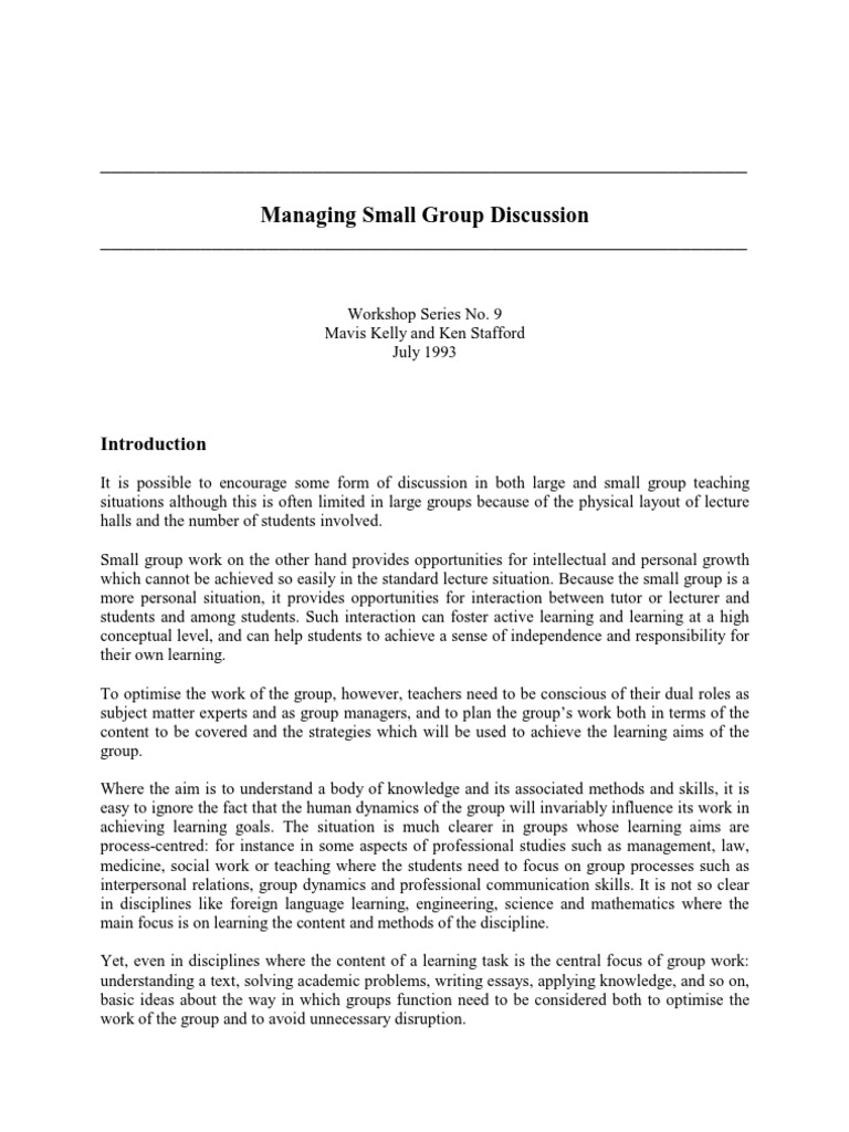 Strategies for Small Group Discussions | PDF | Self-Improvement