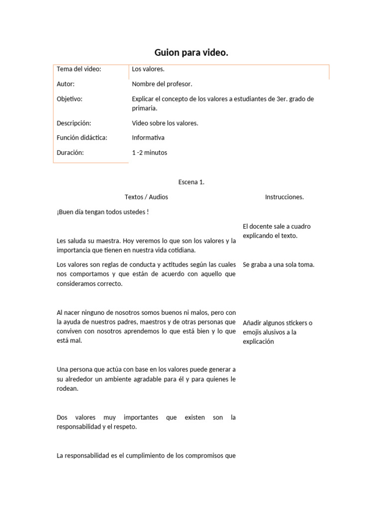 Guion Para Video | PDF