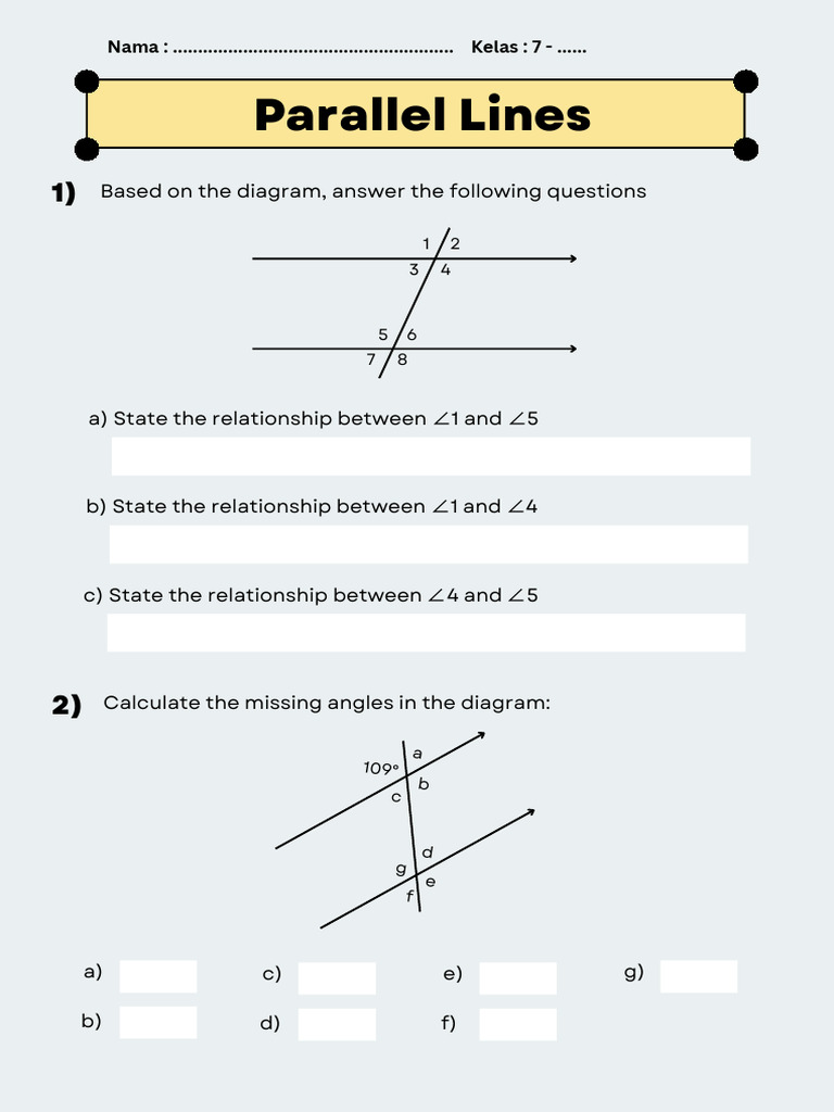 Angles in Parallel Lines Worksheet - 20260126 - 095500 - 0000 | PDF