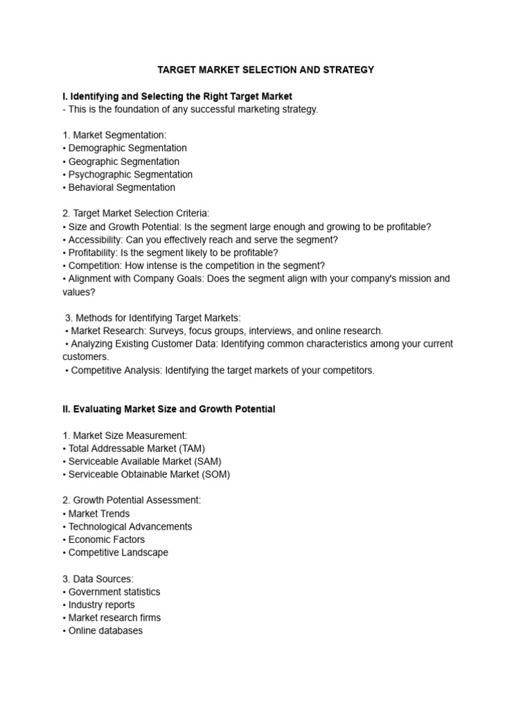 Target Market Selection and Strategy | PDF | Market Segmentation ...