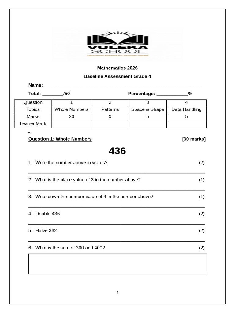 Baseline Grade 4 Maths | PDF | Chess | Chess Theory