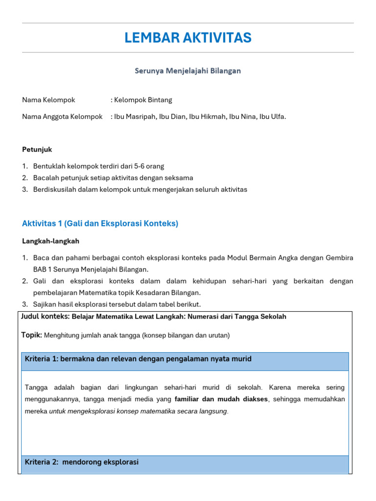 Contoh LK - Bilangan - BAB - 1 - SD (Refleksi Belum) | PDF