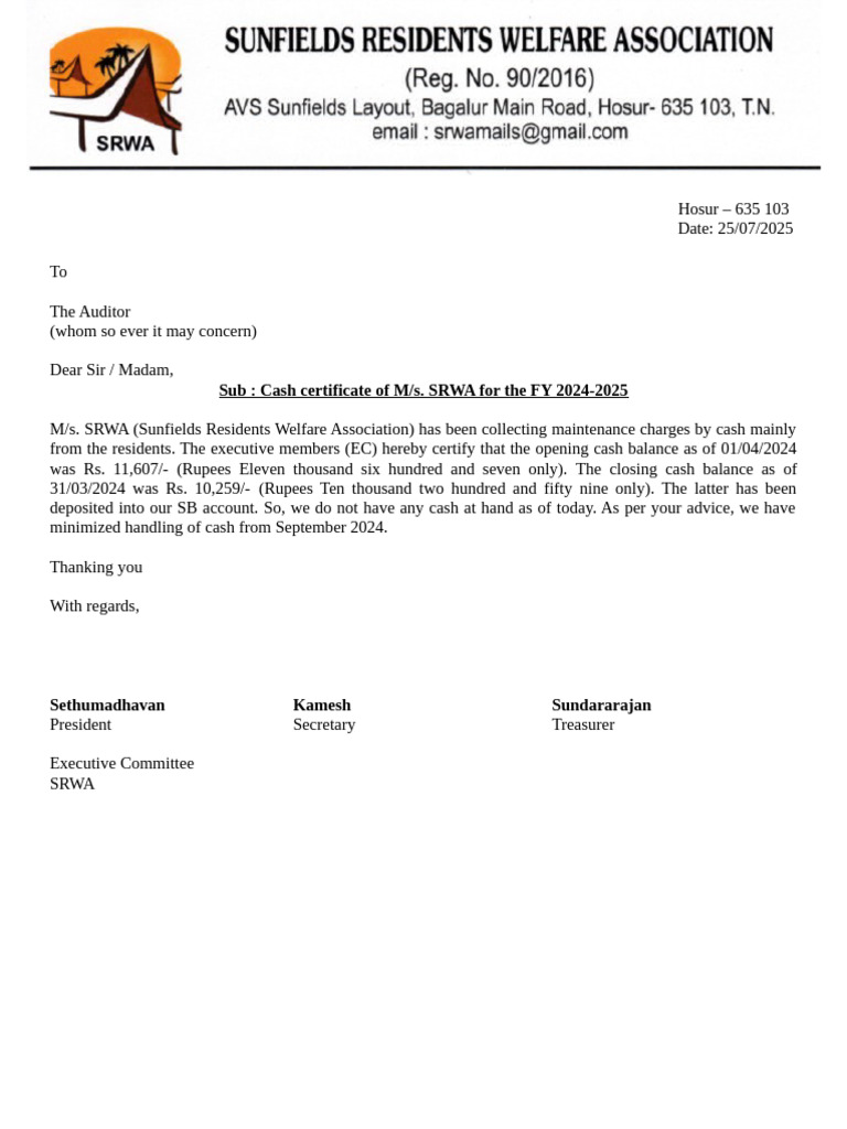 SRWA Cash Certificate Copy 25072025 | PDF