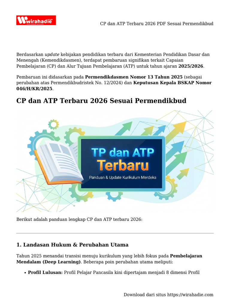 CP Dan ATP Terbaru 2026 PDF Sesuai Permendikbud | PDF