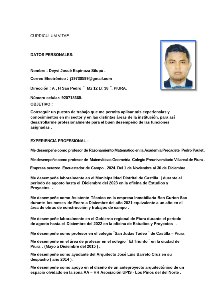 Curriculum Vitae Deyvi Actualizado . | PDF