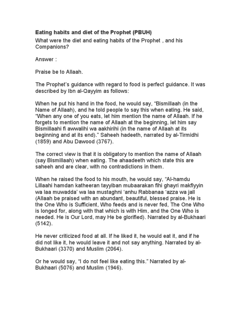 Eating Habits and Diet of The Prophet | PDF | Hadith | Umar