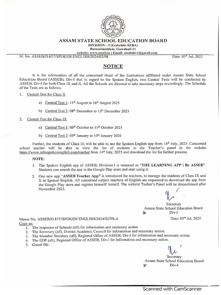 Spoken English Central Test Schedule_2025-26 | PDF