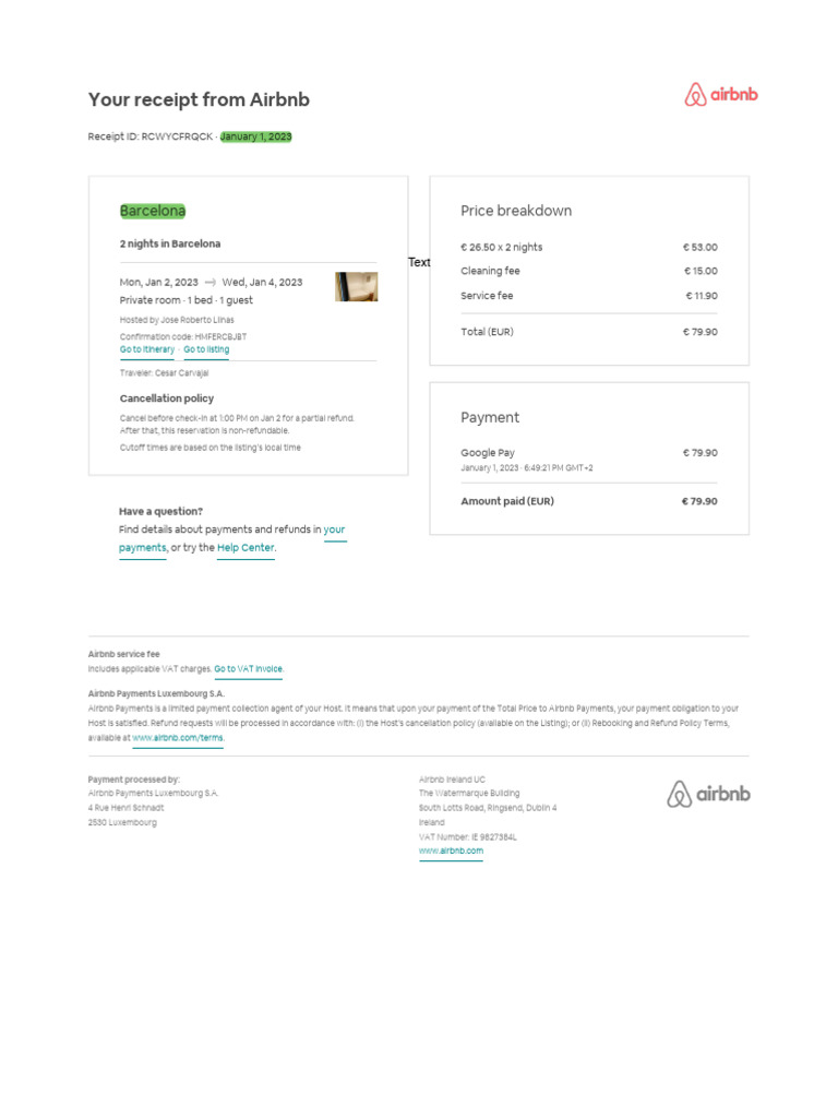 Your Airbnb Receipt | PDF
