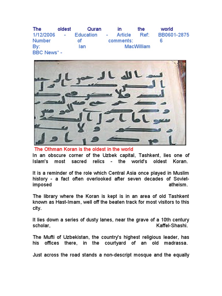 The Oldest Quran in The World | PDF | Quran | Islam