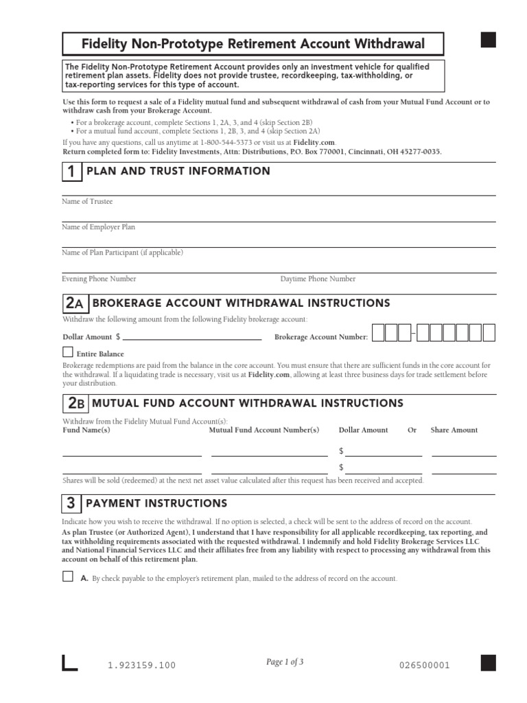 Fidelity Non-Prototype Retirement Account Withdrawal Form | PDF ...