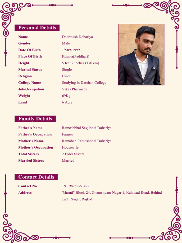 Biodata Dharmesh | PDF