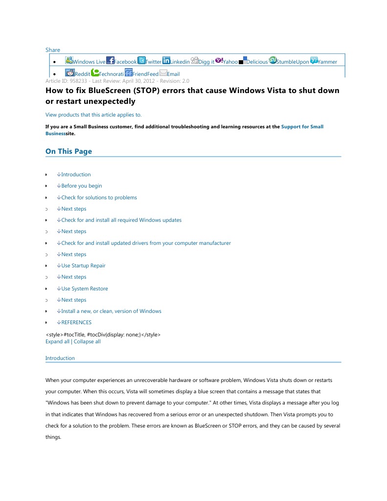 How To Fix Bluescreen (Stop) Errors That Cause Windows Vista To Shut Down or Restart ...