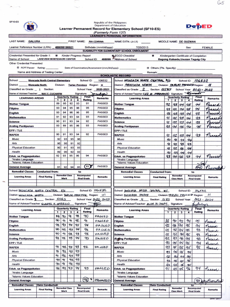 Form 137 and Birth Certificate of Arielle Joyce | PDF