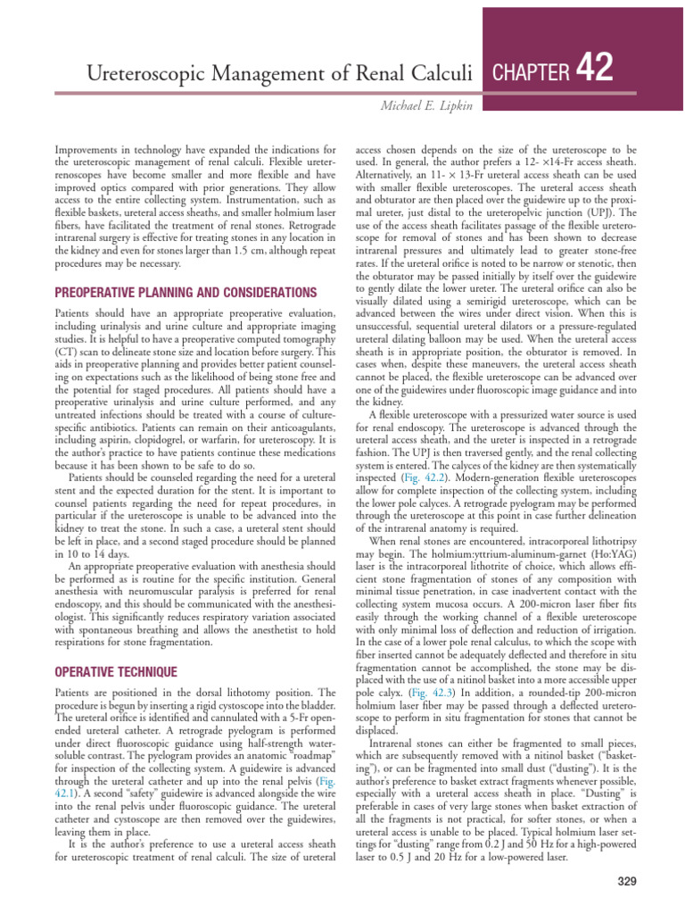 Ureteroscopic Management of Renal Calculi | PDF | Kidney | Stent