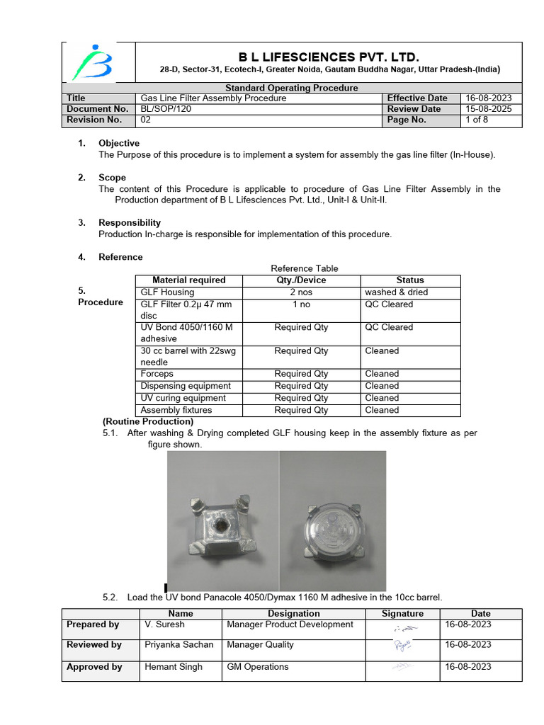 BL-SOP-120 Gas Line Filter Assembly | PDF
