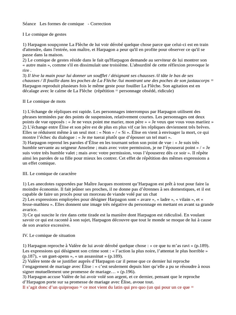 Correction Les Différents Types de Comique | PDF