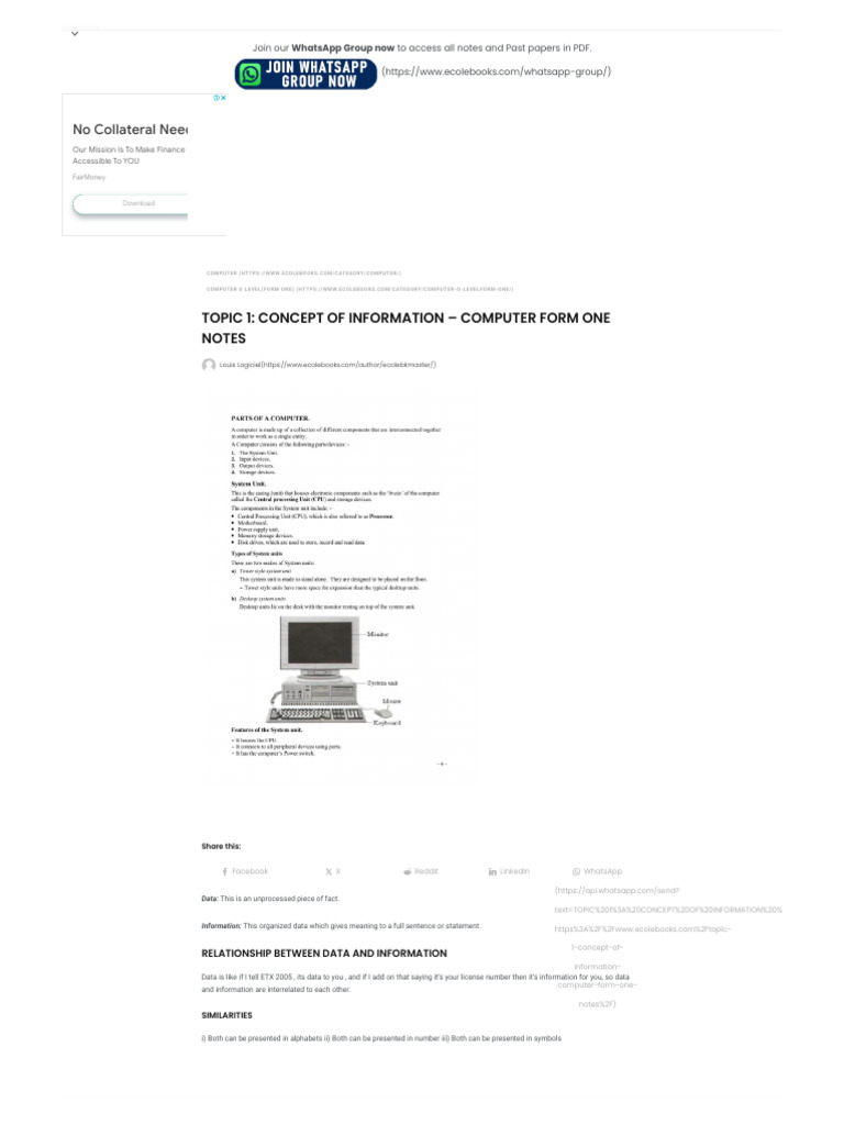 TOPIC 1 - CONCEPT OF INFORMATION - COMPUTER FORM ONE NOTES - EcoleBooks ...