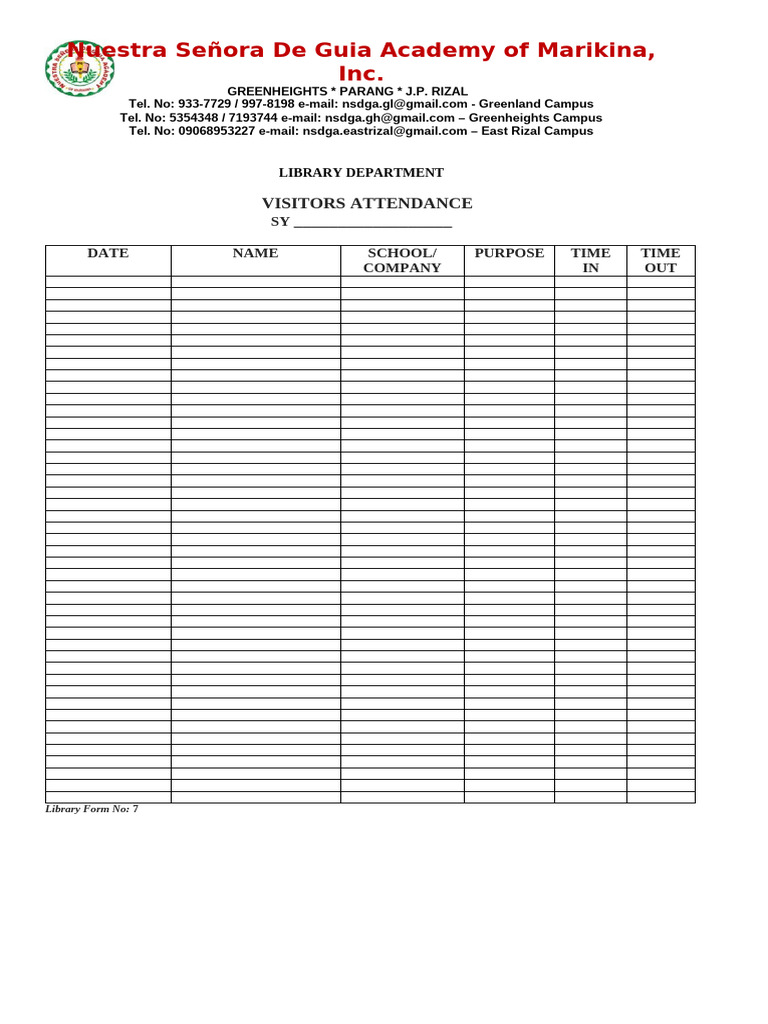 Form 7 Visitors Attendance | PDF