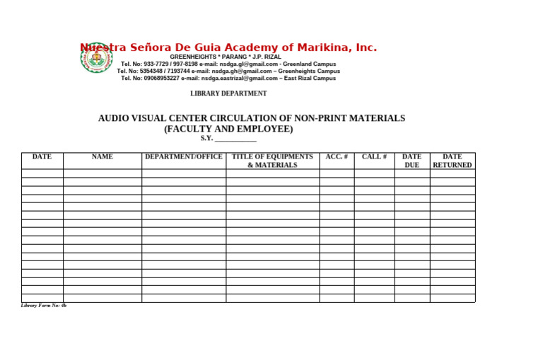 Form 4b Audio Visual Center Non Print Materials | PDF