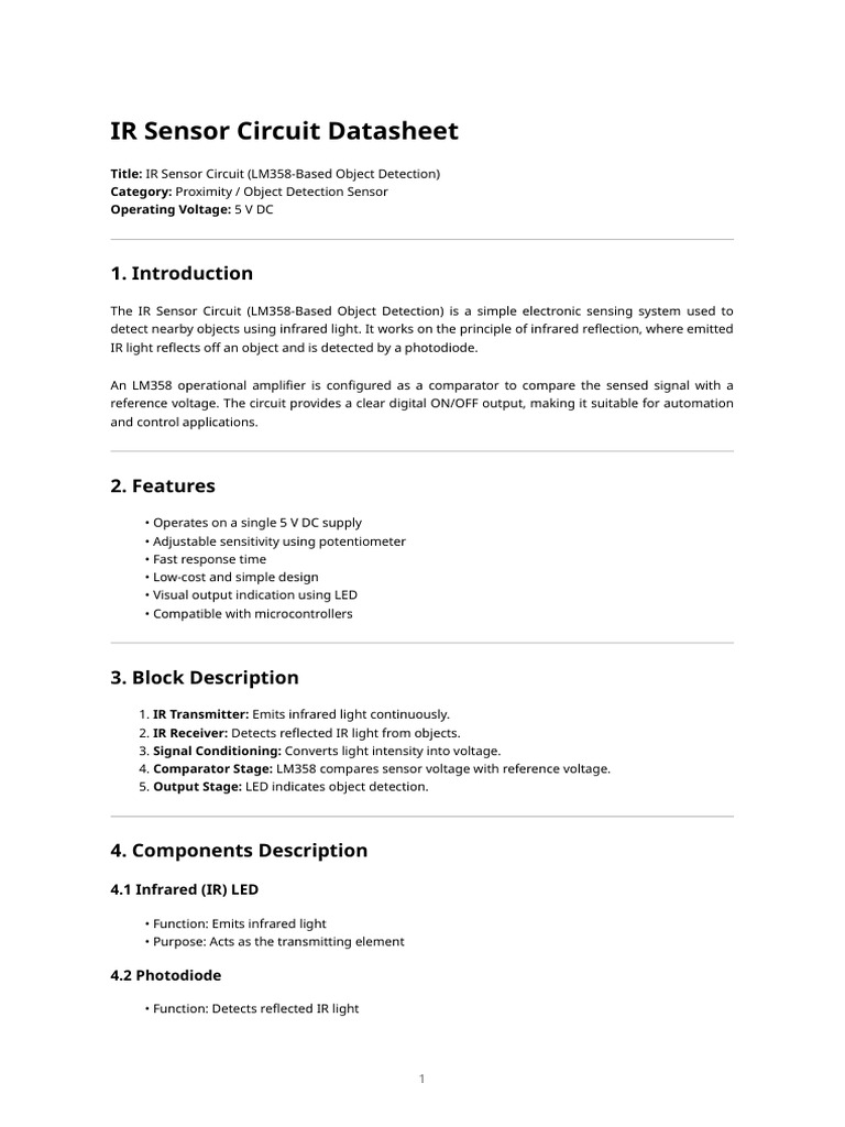 Ir Sensor Circuit Datasheet (Lm358-Based Object Detection) - Clean ...