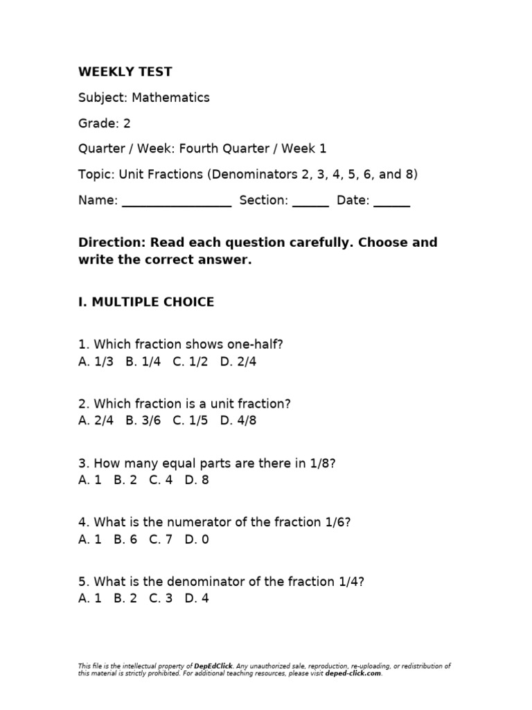 Grade2 Math Weekly Test Week1 | PDF
