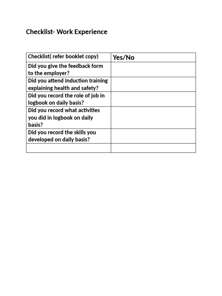 Checklist - Work Experience | PDF