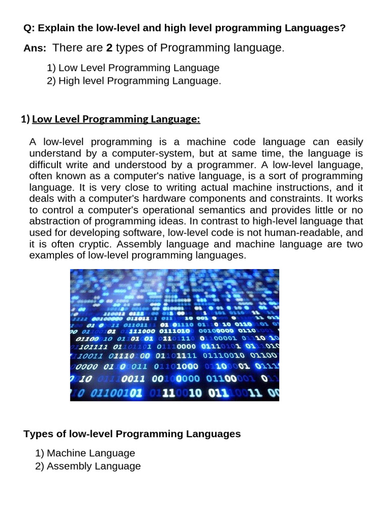 Low-Level and High-Level Programming Languages. | PDF | Assembly ...