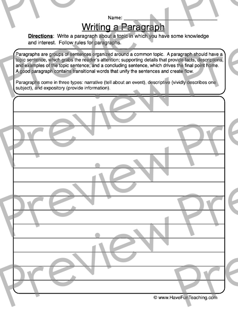 Writing Paragraphs Worksheet Preview | PDF