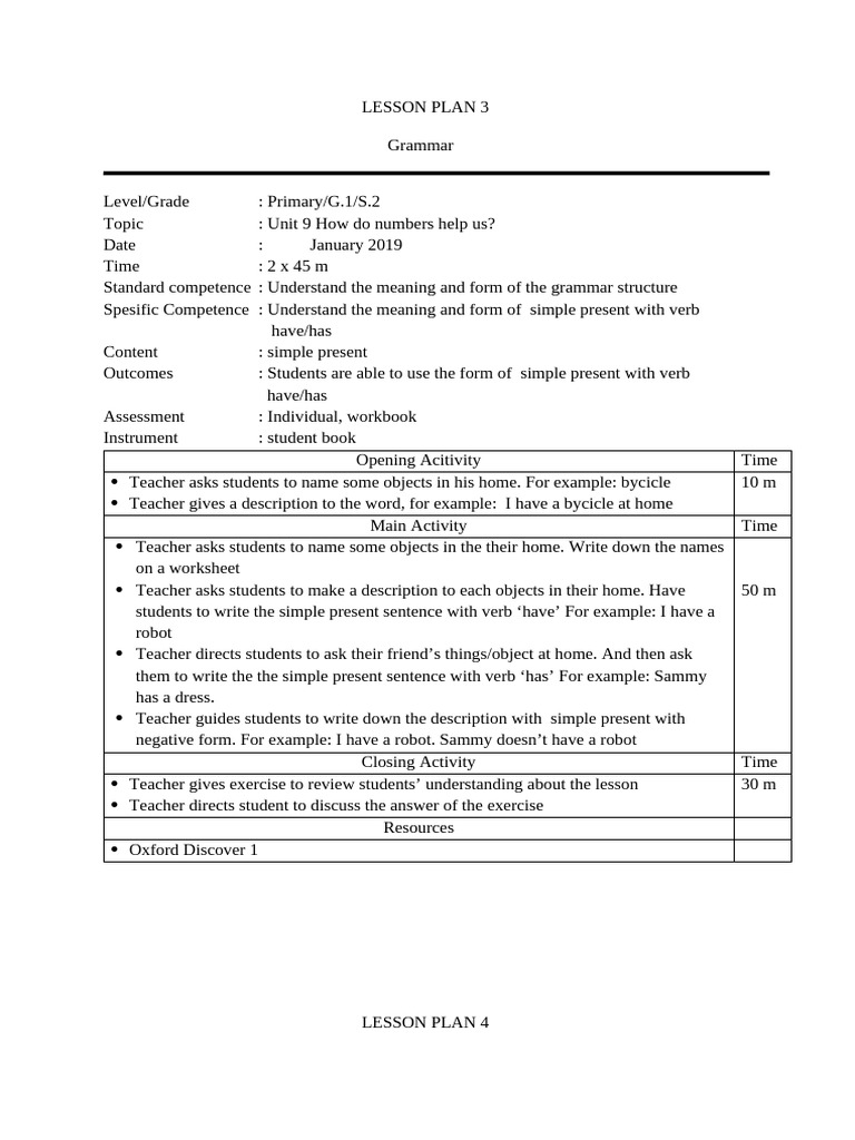 Lesson Plan Grammar Od1 Unit 9 | PDF | Teachers | Lesson Plan