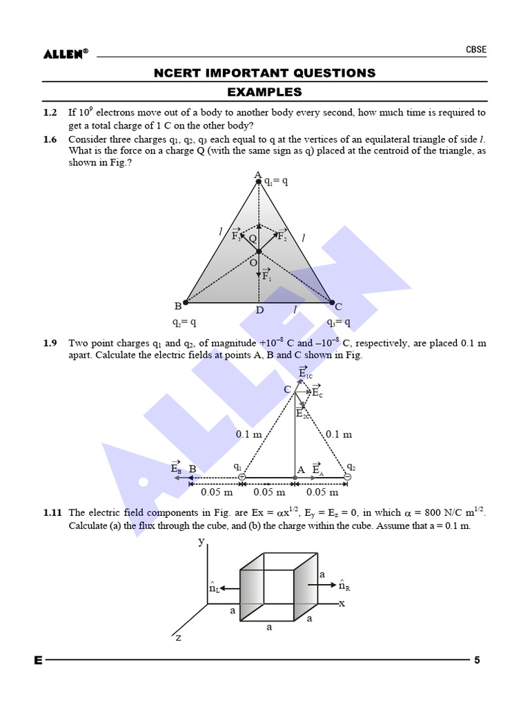 Electric Charges and Fields - Exercise | PDF | Flux | Physics