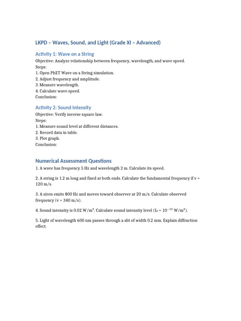 LKPD and Assessment Waves Sound Light | PDF
