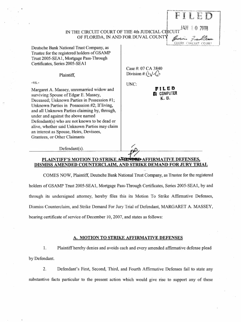 9 Plaintiff Motion Strike Affirmative Defenses Dismiss Amended ...