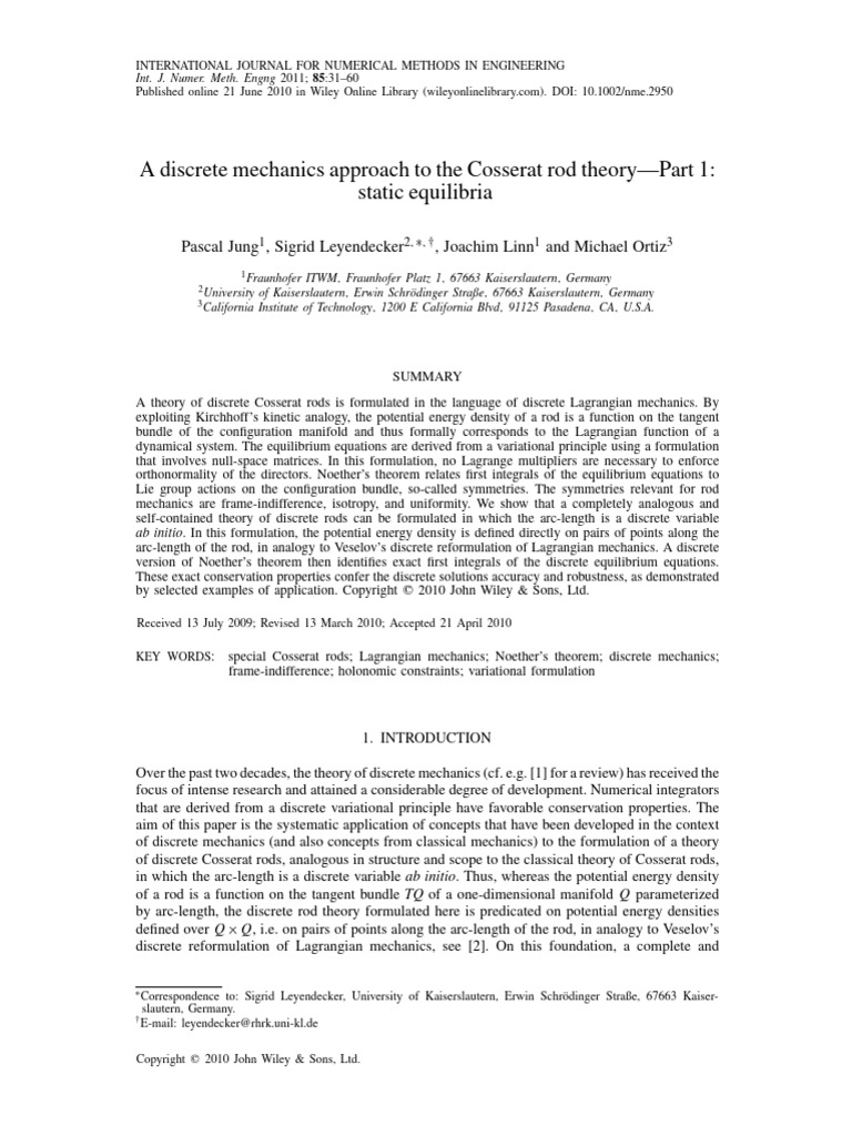 A Discrete Mechanics Approach To The Cosserat Rod Theory-Part 1: Static ...