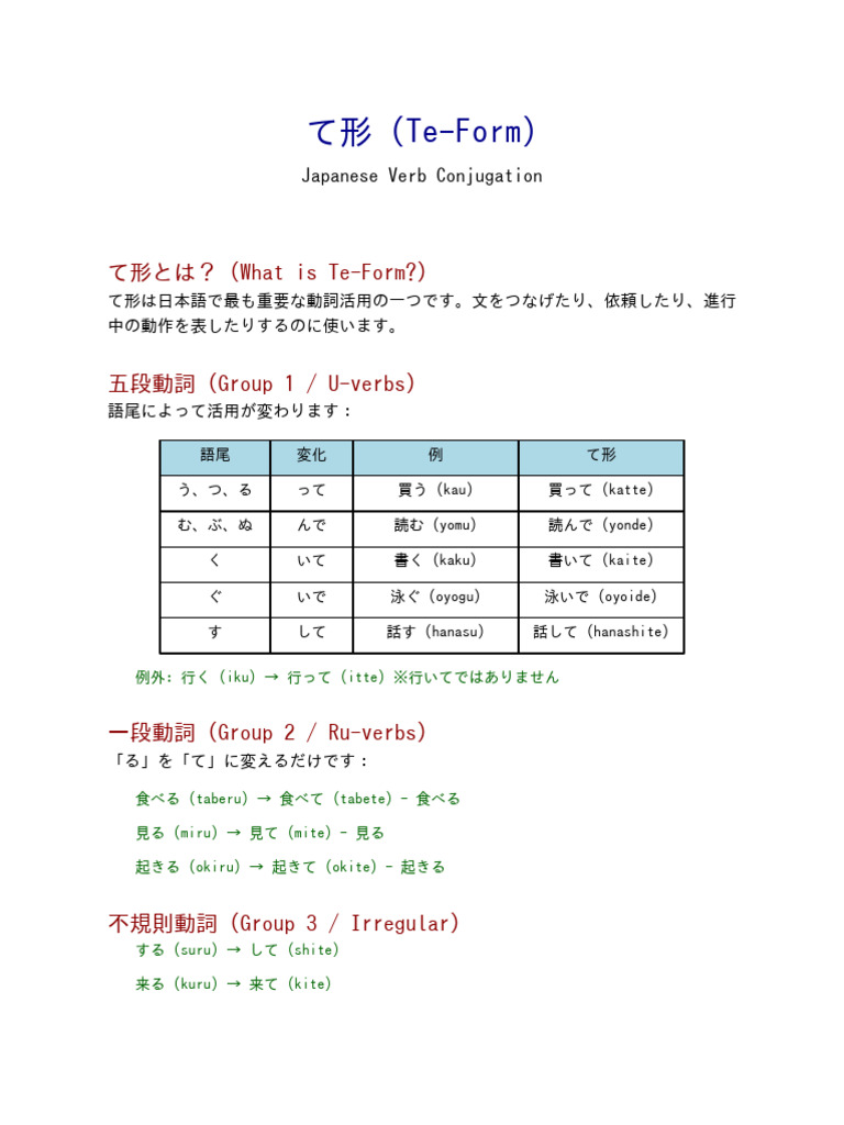 Japanese Te Form | PDF