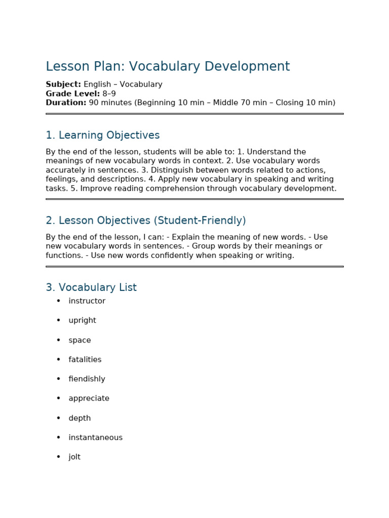 Vocabulary Lesson Plan - Thematic Vocabulary | PDF | Vocabulary | Word