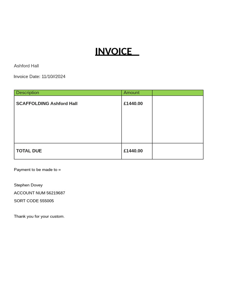 Ashford Hall Invoice | PDF