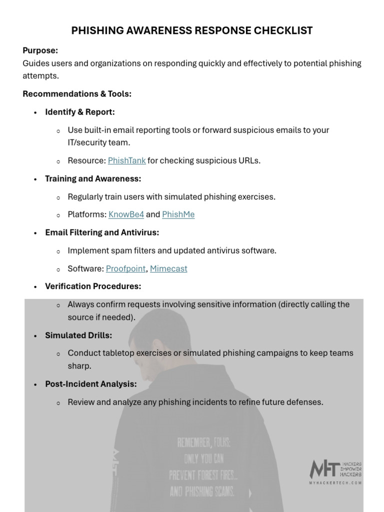 Phishing Awareness Response Checklist | PDF