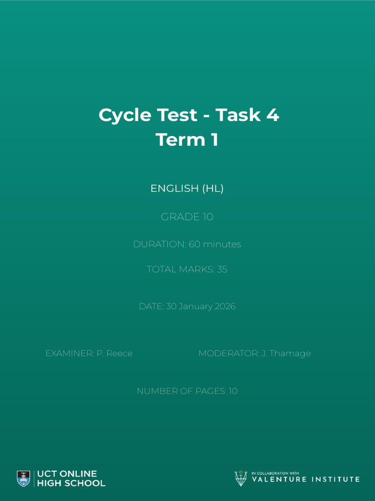 G10 English Term 1 Cycle Test M91 Task4 Cycle Test Question Paper | PDF ...