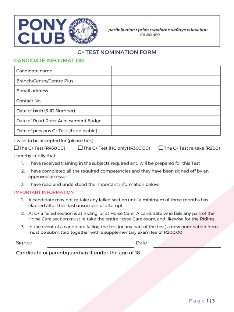 C+ Test Nomination Form 2023 | PDF