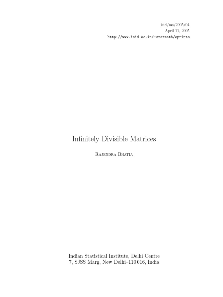 Infinitely Divisible Matrices | PDF | Matrix (Mathematics) | Linear Algebra