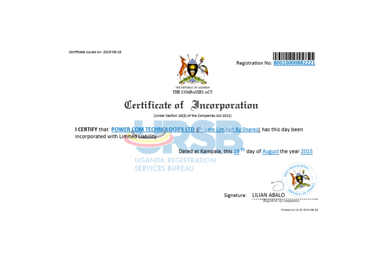 Certificate of Incorporation | PDF