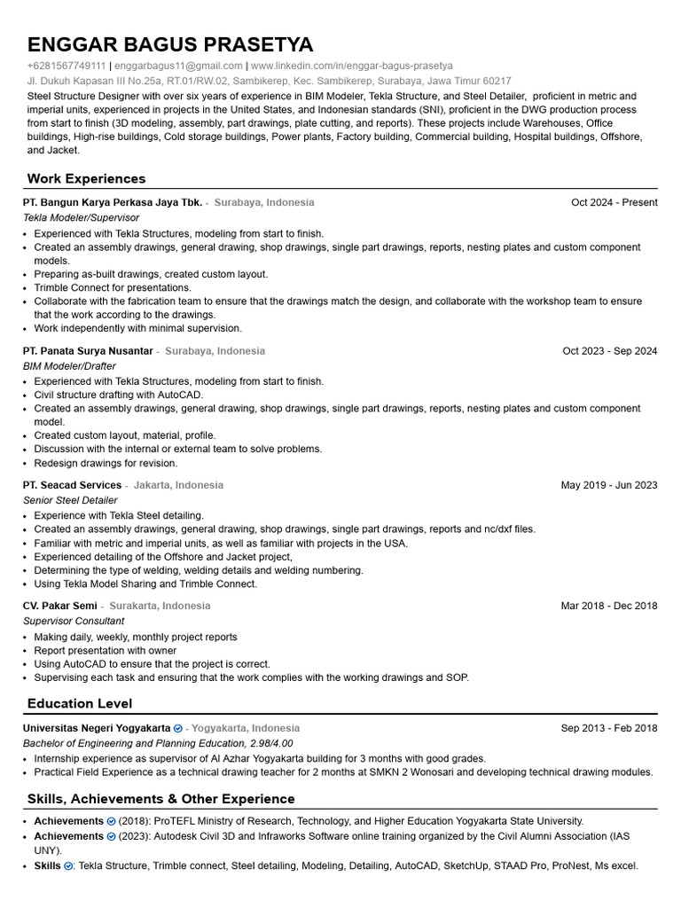 Enggar Bagus Prasetya-resume | PDF | Computer Aided Design