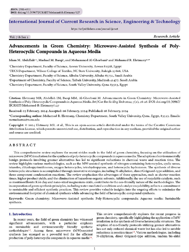 Advancements in Green Chemistry: Microwave-Assisted Synthesis of Poly ...